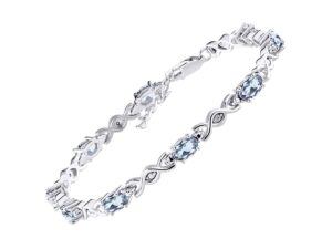 rylos bracelets for women 925 sterling silver xoxo hugs & kisses tennis bracelet gemstone & diamonds adjustable to fit 7"-8" wrist, 10-6x4mm aquamarine jewelry for women friendship