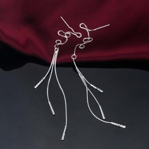 SLUYNZ 925 Sterling Silver Dangle Earrings Tassel for Women Elegant Dangling Earrings Chain Threader Earrings (T/Silver)