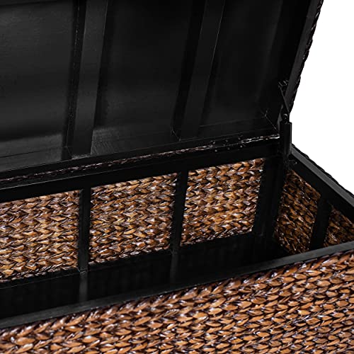 BIRDROCK HOME Wicker Storage Ottoman Bench with Lid - Large Rattan Chest for Blankets, Towels, and Shoes - Decorative Woven Trunk for Bedroom, Living Room, or Patio - Safety Hinges - Brown Wash