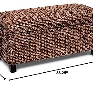 BIRDROCK HOME Wicker Storage Ottoman Bench with Lid - Large Rattan Chest for Blankets, Towels, and Shoes - Decorative Woven Trunk for Bedroom, Living Room, or Patio - Safety Hinges - Brown Wash