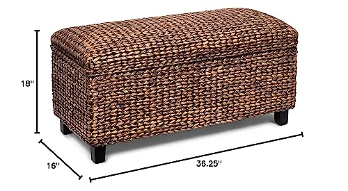 BIRDROCK HOME Wicker Storage Ottoman Bench with Lid - Large Rattan Chest for Blankets, Towels, and Shoes - Decorative Woven Trunk for Bedroom, Living Room, or Patio - Safety Hinges - Brown Wash