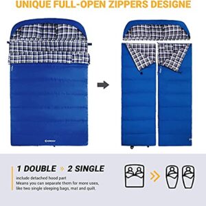 KingCamp Camping Double Sleeping Bags, 3 Season Cotton Flannel Lining Double Layer Sleeping Bag 2 Person Couple Waterproof Lightweight Backpacking Hiking Outdoors with Pillow and Carry Bag Queen Size