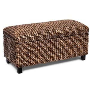 birdrock home wicker storage ottoman bench with lid - large rattan chest for blankets, towels, and shoes - decorative woven trunk for bedroom, living room, or patio - safety hinges - brown wash