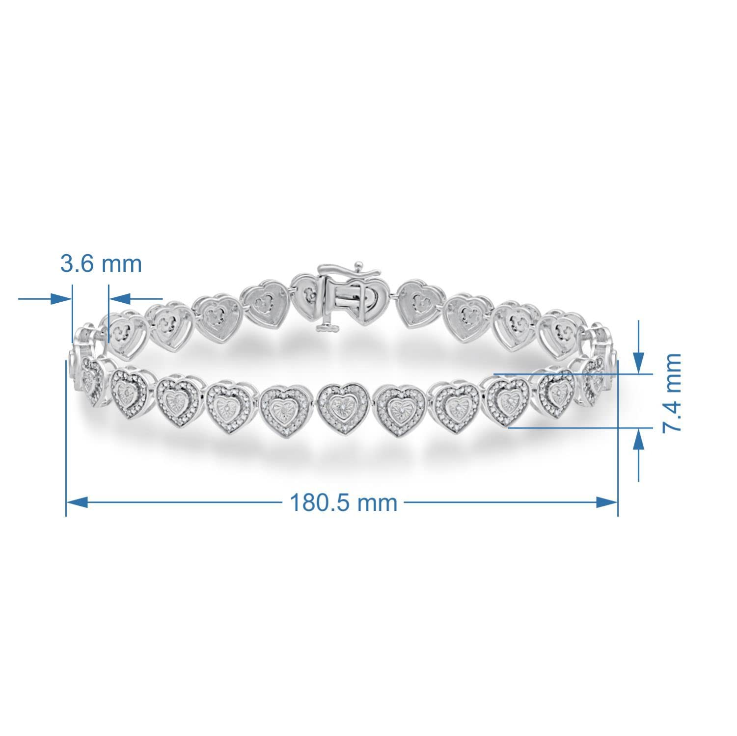 Jewelili Sterling Silver 1/4 Cttw Natural White Round Miracle Plated Diamond Link Bracelet, 7.5"