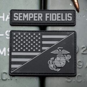 united states marine corps patch set - united states flag marines patch - semper fidelis pvc morale patch – hook backed by neo tactical (black & grey)