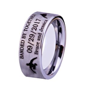 cloud dancer customizable for wedding date and the names of groom and bride - hunting ducks design and matted finished tungsten carbide ring (8mm width silver tone, 11)