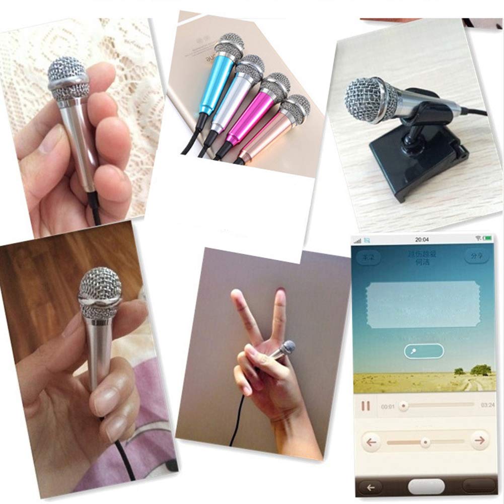 Galand Mini Portable Vocal/Instrument Microphone,3.5mm Condenser Microphone Phone Karaoke Mic with Stand for iPhone Android Rose Red