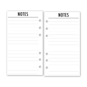 personal notes planner insert refill, 3.74 x 6.73 inches, pre-punched for 6-rings to fit filofax, lv mm, kikki k and other binders, 30 sheets per pack