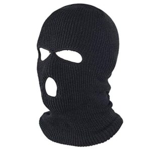 3 hole winter knitted mask, outdoor sports full face cover ski mask warm knit balaclava for adult pure black