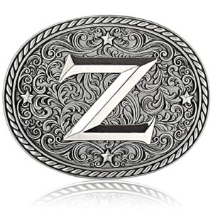 western cowboy/cowgirl initial belt buckle - silver- large, letter buckles for men and women h