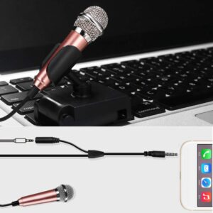 Galand Mini Portable Vocal/Instrument Microphone,3.5mm Condenser Microphone Phone Karaoke Mic with Stand for iPhone Android Rose Red