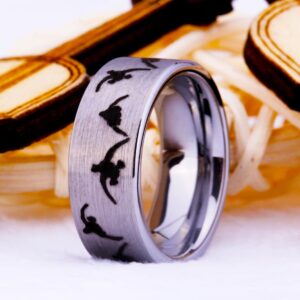 CLOUD DANCER Customizable for Wedding Date and The Names of Groom and Bride - Hunting Ducks Design and Matted Finished Tungsten Carbide Ring (8mm Width Silver Tone, 11)