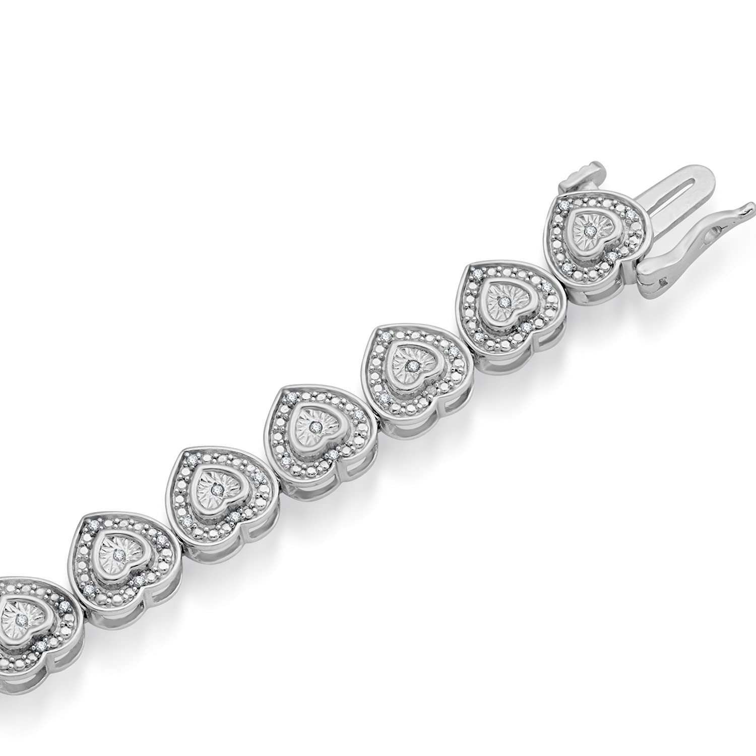 Jewelili Sterling Silver 1/4 Cttw Natural White Round Miracle Plated Diamond Link Bracelet, 7.5"