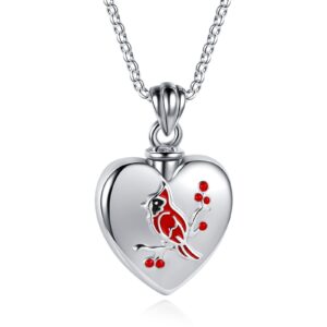 sterling silver cremation urn jewelry - cardinal heart cremation keepsake pendant necklace bracelet memorial jewelry gifts for a loss of the loved one (necklace)