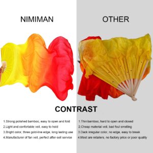 Nimiman Women 1 Pair (Left+Right) Silk Belly Dance Fan Veil Belly Dancing Long Hand Fan Length 150 cm Width 90 cm (Rainbow)