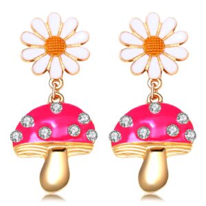 daisy stud earrings cute mushroom cubic zirconia pendant earrings metal dangle earrings for women jewelry gifts