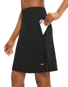 viodia women's 20" knee length skorts skirts athletic tennis golf skirt for women modest sports casual summer skirt with 5 pockets black