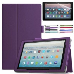 epicgadget case for amazon fire hd 10 and fire hd 10 plus (11th generation, 2021 released) - slim lightweight folding folio stand cover pu leather case + 1 screen protector and 1 stylus (purple)