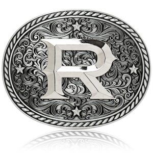 itera silver western belt buckle - large, letter buckles for men and women, r style