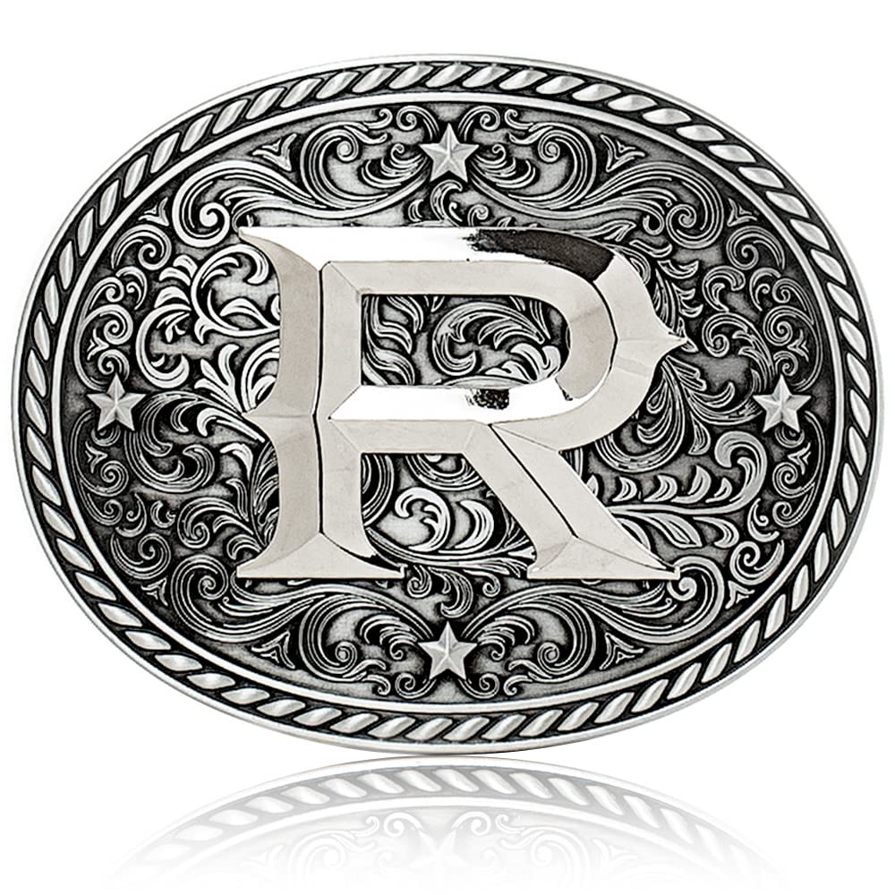 Itera Silver Western Belt Buckle - Large, Letter Buckles For Men And Women, R Style