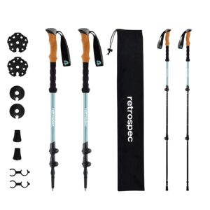 retrospec solstice trekking & ski poles for men & women - aluminum w/cork grip - adjustable & collapsible lightweight hiking, walking & skiing sticks - winter mint