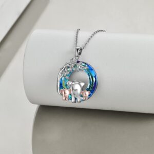 POPLYKE Elephant Family Necklace Jewelry Sterling Silver Three Elephant Blue Circle Crystal Necklace Women's Mother's Day Gift Gift for Mom from Daughter Husband