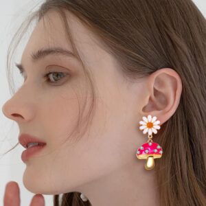 Daisy Stud Earrings Cute Mushroom Cubic Zirconia Pendant Earrings Metal Dangle Earrings for Women Jewelry Gifts