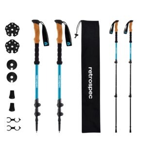 retrospec solstice hiking poles for men & women - adjustable and collapsible lightweight walking & trekking sticks - aluminum w/ cork or foam grip