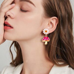 Daisy Stud Earrings Cute Mushroom Cubic Zirconia Pendant Earrings Metal Dangle Earrings for Women Jewelry Gifts