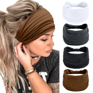 wide headbands for women black stylish head wraps boho thick hairbands large african sport yoga turban headband hair accessories (pack of 4)