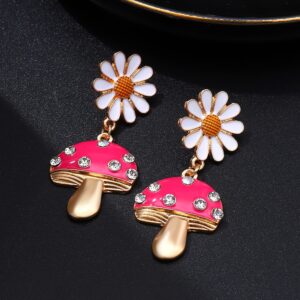 Daisy Stud Earrings Cute Mushroom Cubic Zirconia Pendant Earrings Metal Dangle Earrings for Women Jewelry Gifts