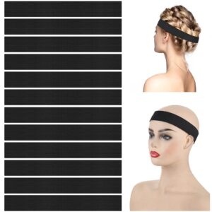 willbond 12 pieces adjustable elastic band for wigs, polyester fiber wig edge band, 1.2 inch in width, 23.6 inch in length, black