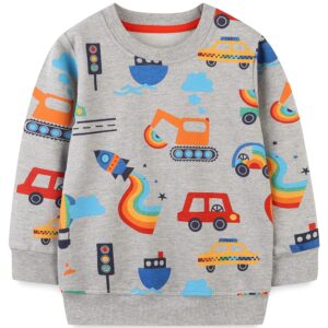 funnymore baby boy's crewneck sweatshirt clothes,long sleeve shirt top outfits grey excavator 2t