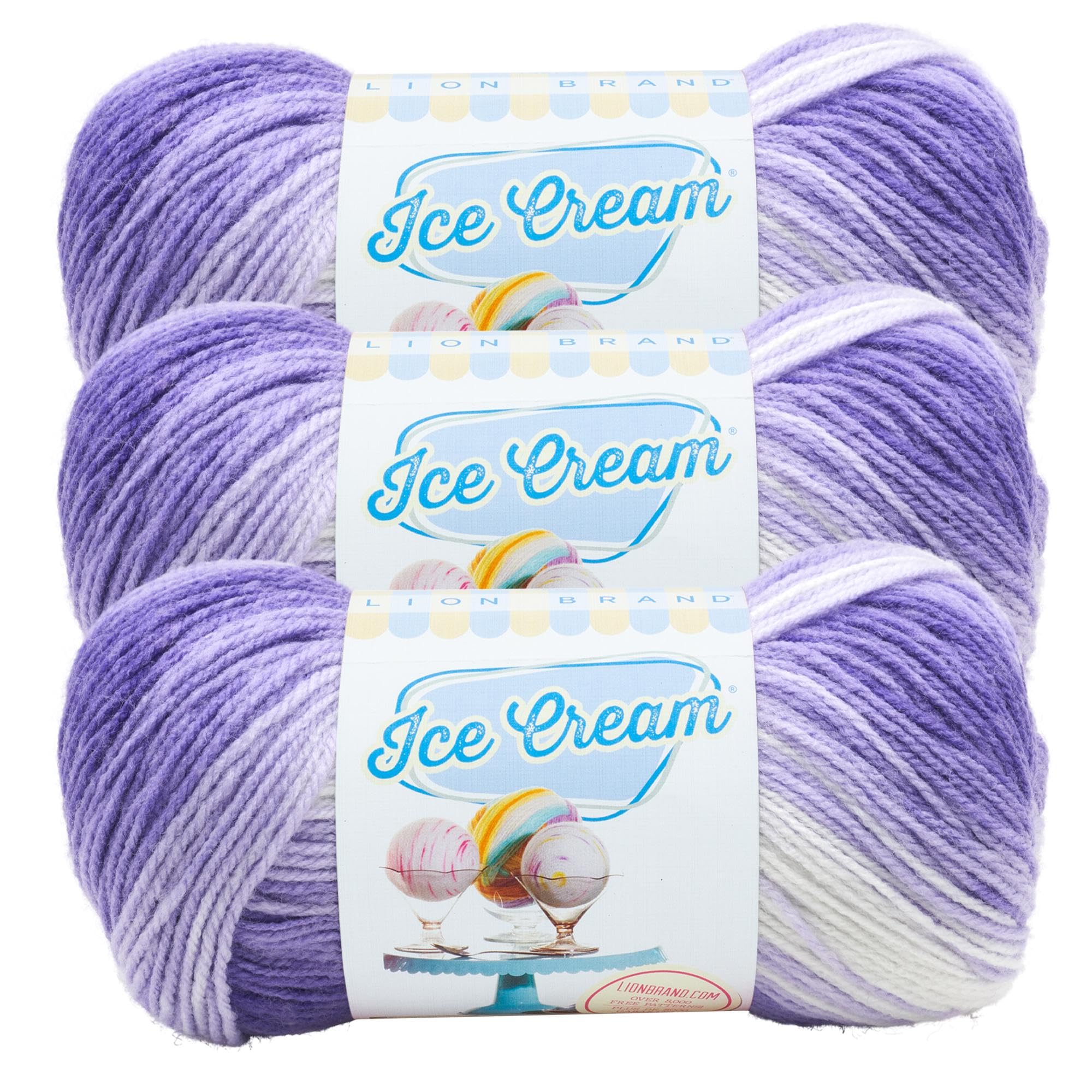 (3 Pack) Lion Brand Yarn Ice Cream Baby Yarn, Grape Multicolor