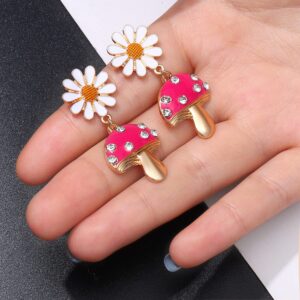 Daisy Stud Earrings Cute Mushroom Cubic Zirconia Pendant Earrings Metal Dangle Earrings for Women Jewelry Gifts