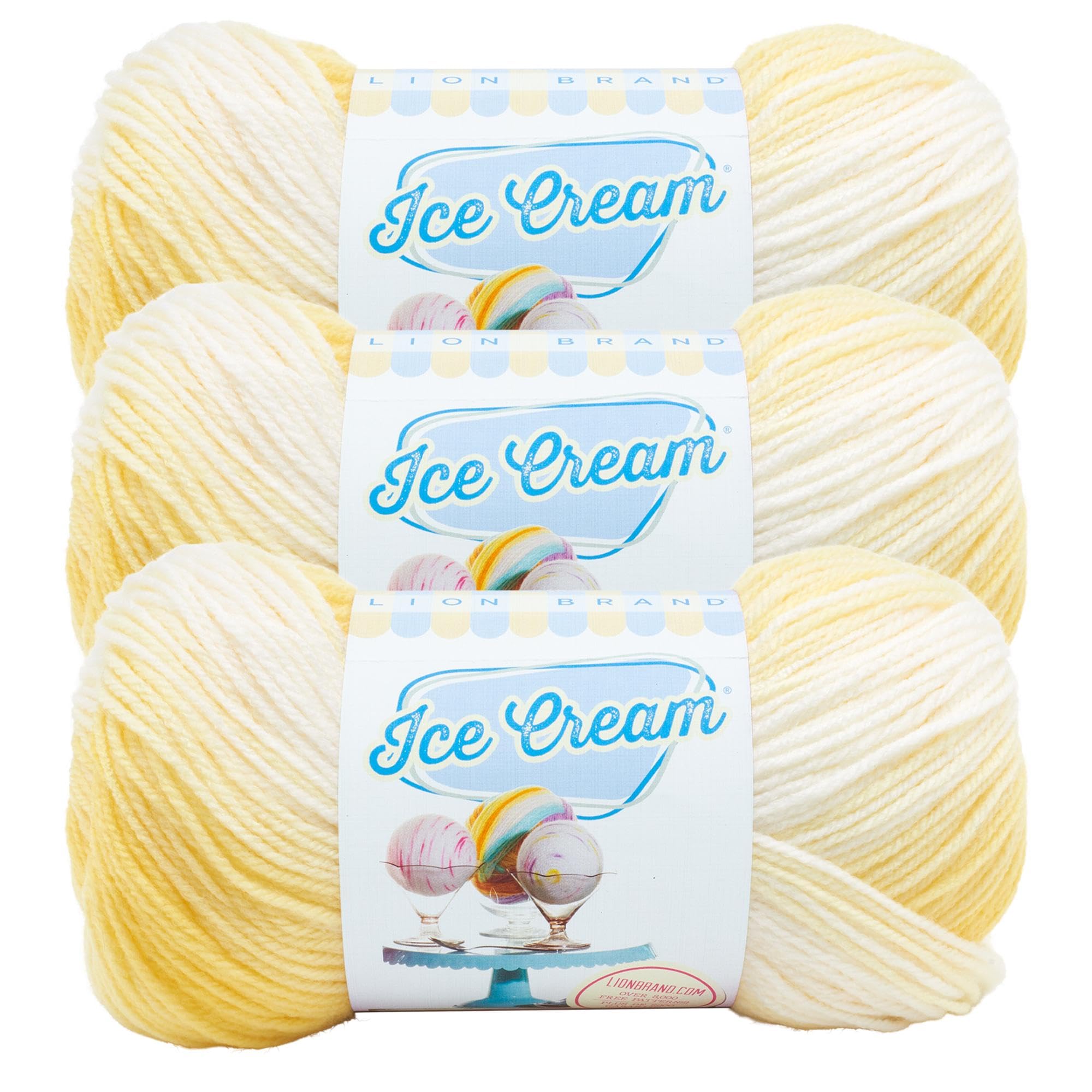 (3 Pack) Lion Brand Yarn Ice Cream Baby Yarn, Lemon Meringue Multicolor