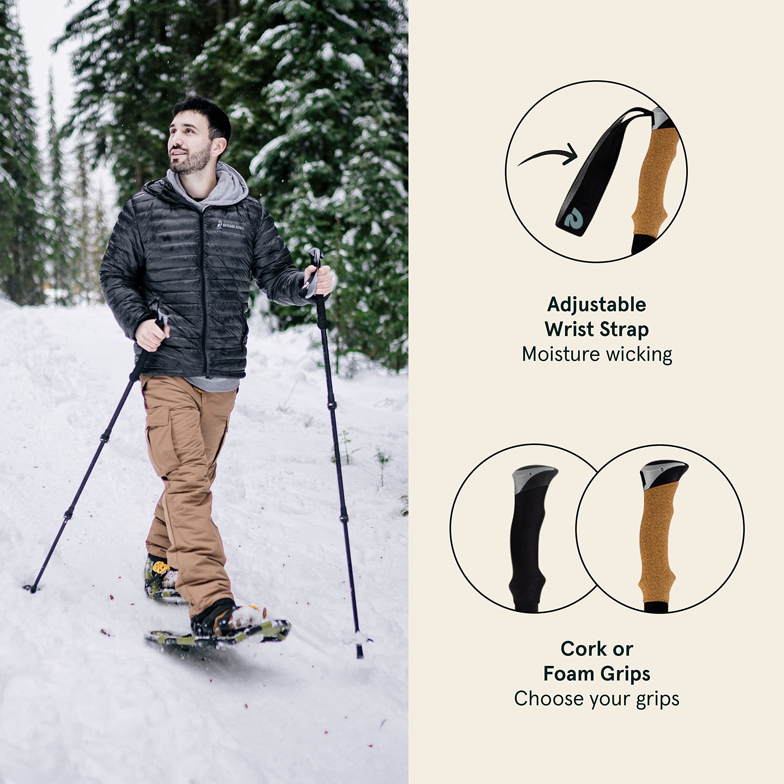 Retrospec Solstice Trekking & Ski Poles for Men & Women - Aluminum w/Cork Grip - Adjustable & Collapsible Lightweight Hiking, Walking & Skiing Sticks - Winter Mint