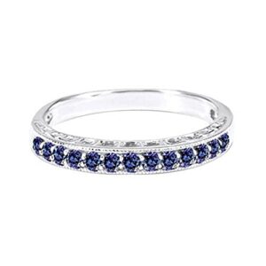 1 ct round shape simulated blue tanzanite eternity wedding engagement anniversary womens band ring in 14k white gold plated 925 sterling silver (1 cttw) ring size - 6.5