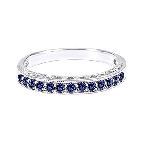 1 CT Round Shape Simulated Blue Tanzanite Eternity Wedding Engagement Anniversary Womens Band Ring in 14K White Gold Plated 925 Sterling Silver (1 Cttw) Ring Size - 6.5