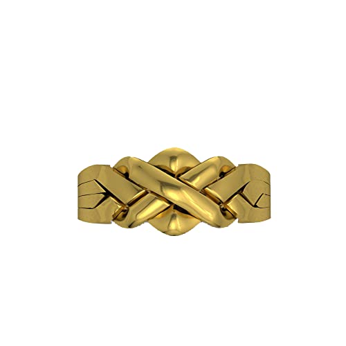 OFLIUM 4 Band 14K Yellow Gold Plated Classical Handmade Puzzle ring 925 Sterling Silver interlocking Knott Ring Women Men Unique ring INCLUDED INSTRUCTION (10.5)