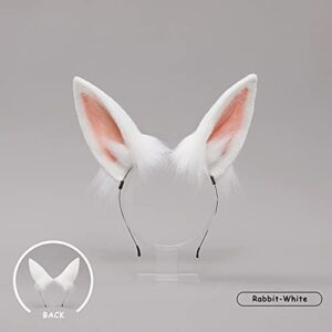 Faylay Plush Furry Bunny Headwear Artificial Rabbit Ear Headband Simulation (2-White)