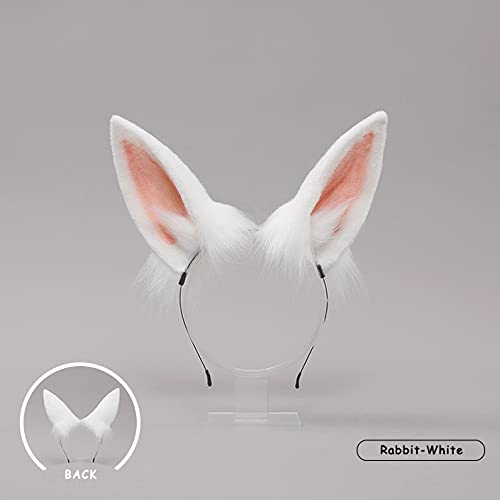 Faylay Plush Furry Bunny Headwear Artificial Rabbit Ear Headband Simulation (2-White)