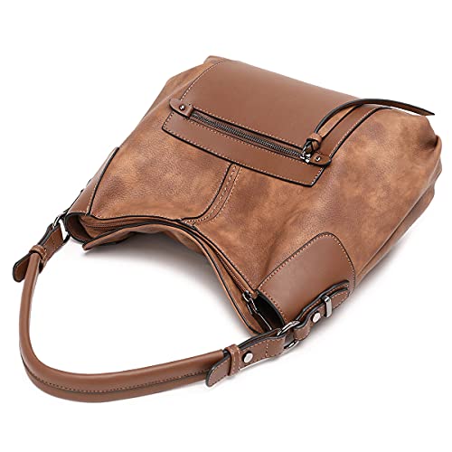 Hobo Bags for Women Handbags Boho Crossbody Ladies Shoulder Purses Designer Faux Leather with Wallet Brown 3PCS Set