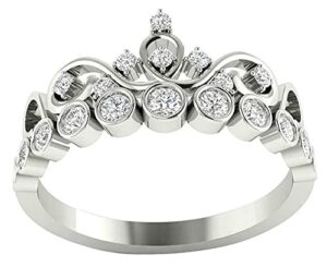 1 1/2 ct round shape white cubic zirconia queen crown engagement wedding ring in 14k white gold plated 925 sterling silver (1.50 cttw) ring size - 4.5