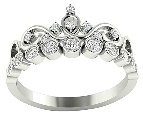 1 1/2 CT Round Shape White Cubic Zirconia Queen Crown Engagement Wedding Ring in 14K White Gold Plated 925 Sterling Silver (1.50 Cttw) Ring Size - 4.5