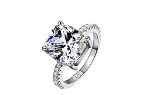 uniquferanger 4 carat cushion/square/asscher/princess cut cubic zirconia cz sterling silver 925 solitaire wedding engagement ring (us code 5-10) (6)