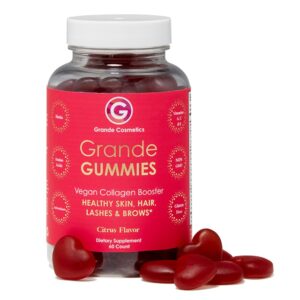 grande cosmetics vegan collagen hair vitamin gummies for hair, skin, lash, & brow for women with biotin, folic acid, vitamin c - 2 month supply, 60 tablets, citrus flavor