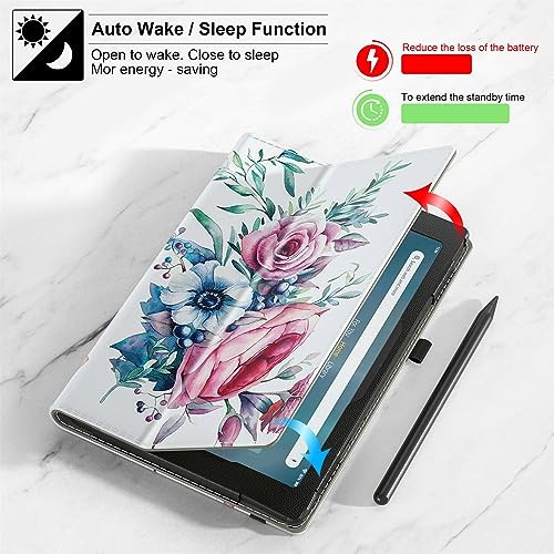 COOWPS Case for All-New Amazon Fire HD 10 Tablet (13th/11th Generation, 2023/2021 Release) 10.1" - Slim Folding Stand Cover with Auto Wake/Sleep, Hand Strap & Stylus Pen Holder, Peony