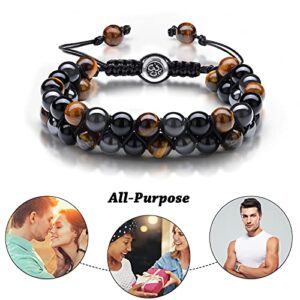 2 Pieces Lava Rock Bead Bracelets Hematite Black Obsidian Tiger Eye Stone Bracelet Healing Crystal Gemstone Bead Bracelet Adjustable Anxiety Bracelet