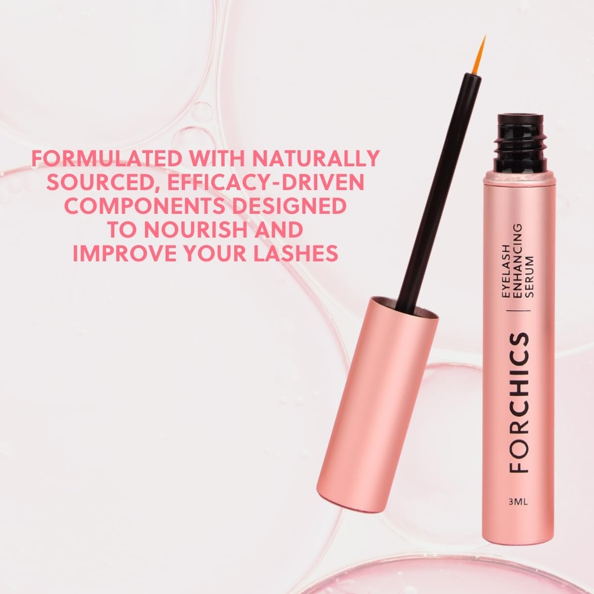 ForChics ForLash Eyelash Growth Serum - Enhancement Lash Booster For Fuller, Thicker, and Longer Eyelashes - Organic Lash Enhancer & Essential Thickener | Vegan & Cruelty-Free - [0.10 fl. oz / 3ml]